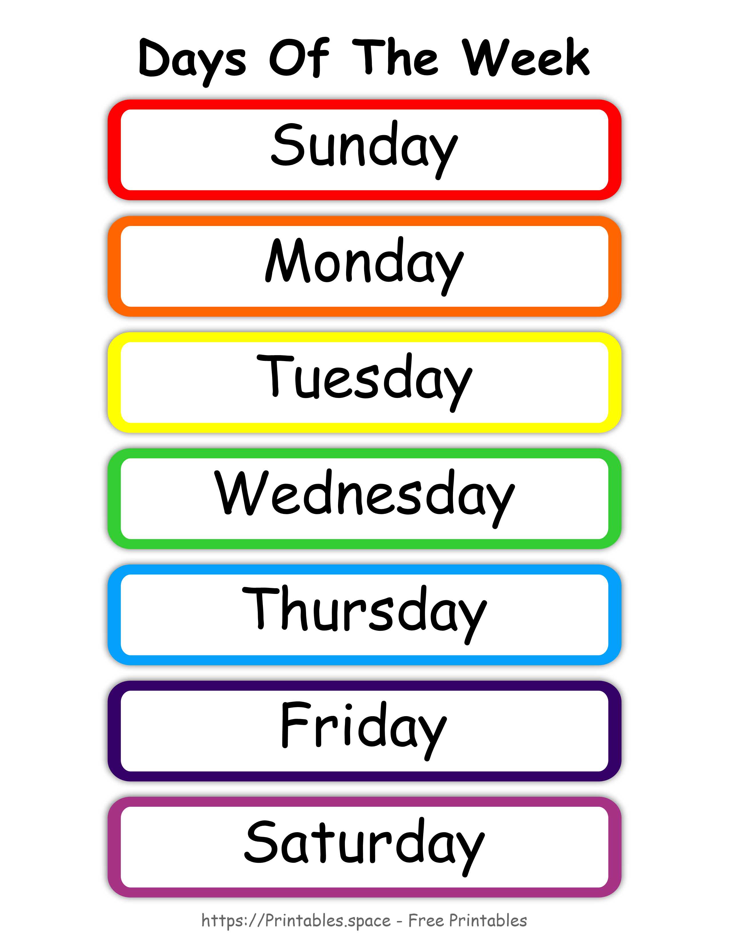 Days Of The Week Printables For Kids