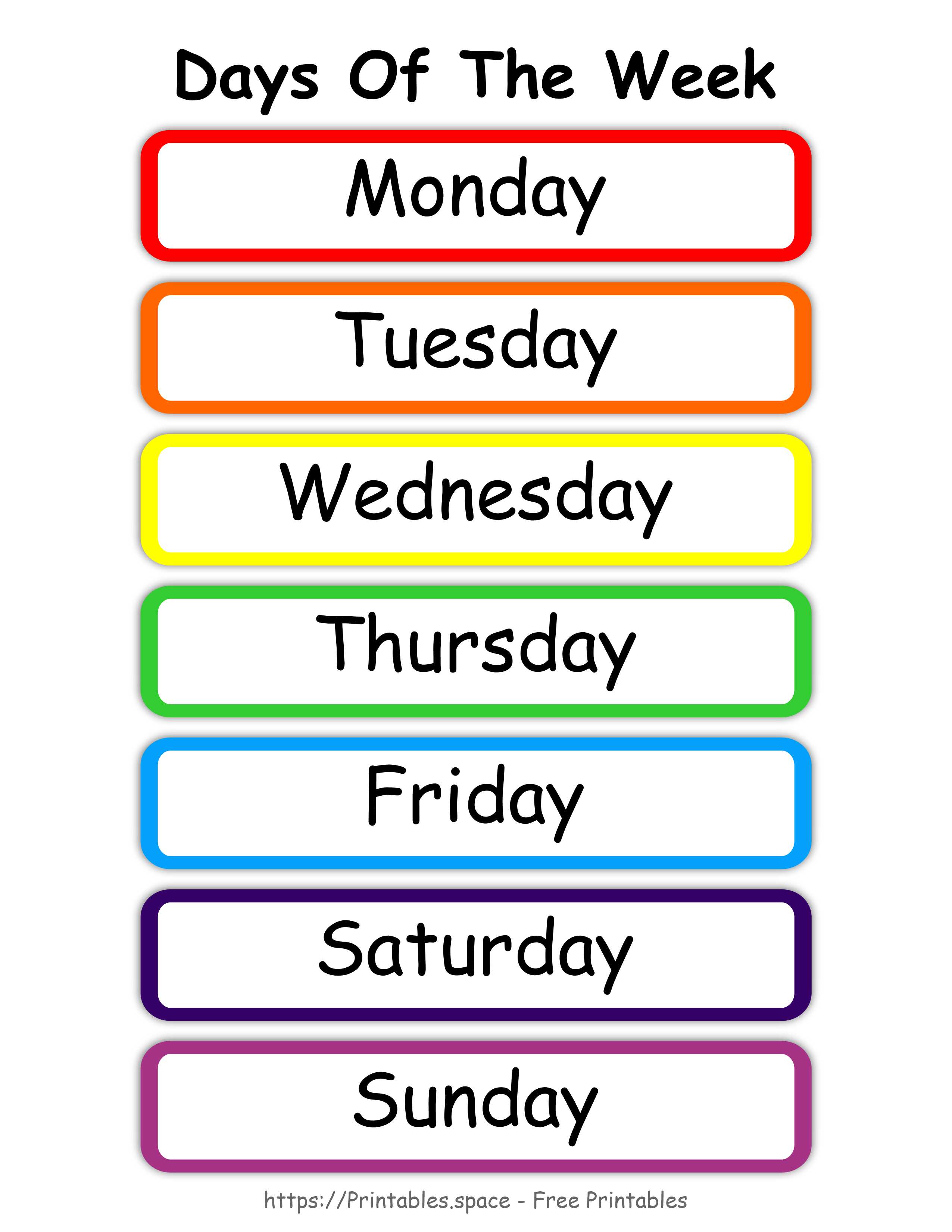 Days Of The Week Chart Printable Printable Word Searches